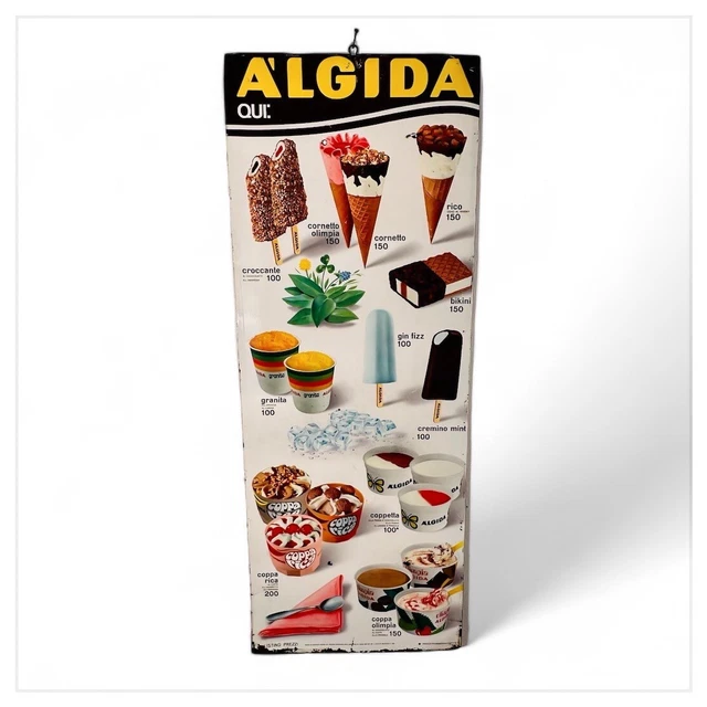 TABELLA PUBBLICITARIA LISTINO Prezzi Gelati Vintage ALGIDA Estate 1974 ...