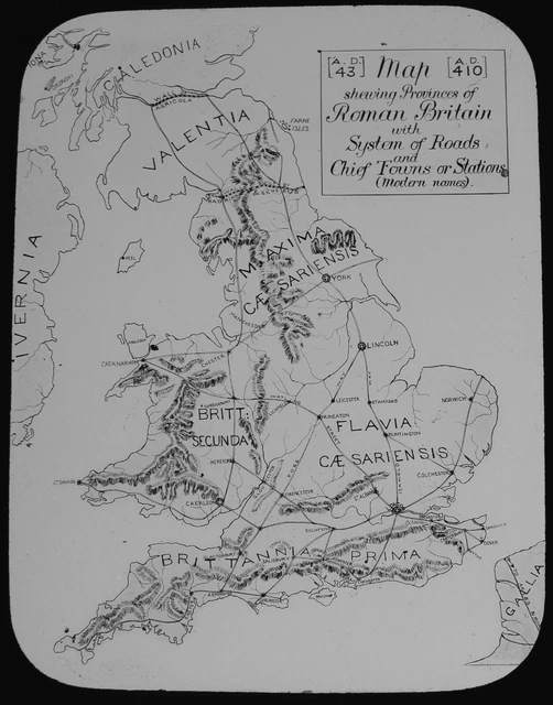 MAP OF ROMAN BRITAIN SHOWING ROADS AND TOWNS C1901 Magic Lantern Slide ...