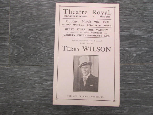 TERRY WILSON IN Variety Show at Theatre Royal Rochdale 1931 Programme £ ...