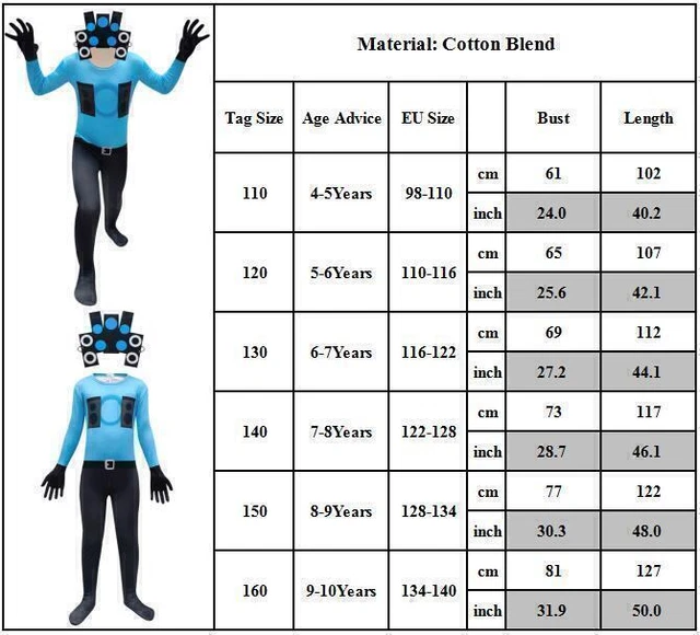 SKIBIDI TOILET BLUE Speakerman Costume Fancy Dress Jumpsuit Masks Kids ...