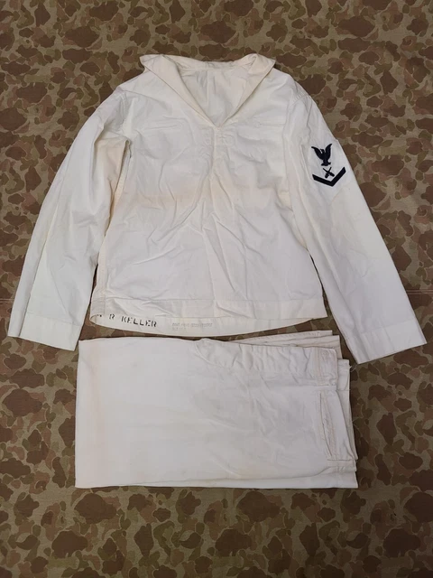 WW2 KELLER NAMED USN Navy Petty Officer Gunner's Mate White Cracker ...
