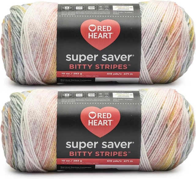 SUPER SAVER BITTY Stripe Rainbow Mist Yarn - 2 Pack of 10oz/283g - 100% ...
