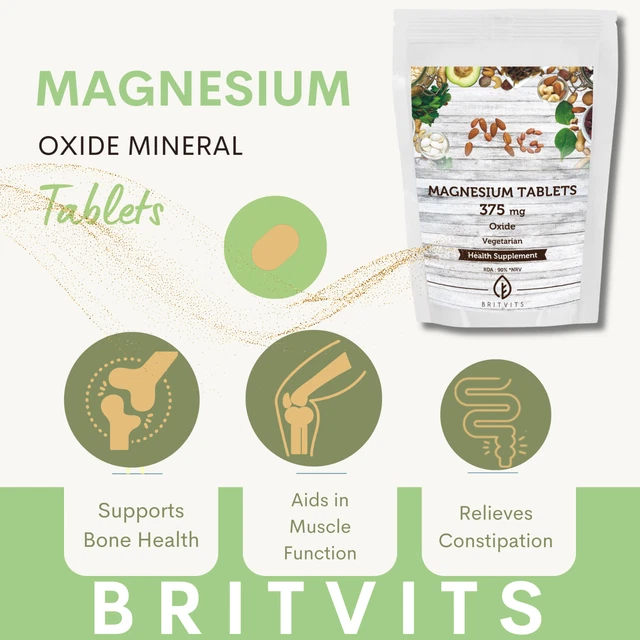 MAGNESIUM OXIDE TABLETS 375mg High Quality Health Supplement. Premium ...