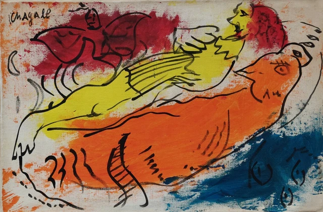 OIL PAINTING ON Canvas Abstract Signed Marc CHAGALL Canvas Handmade Art ...