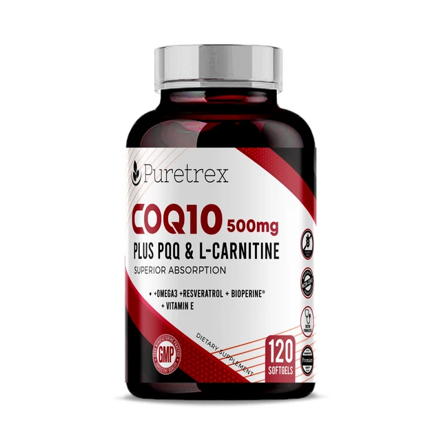 COQ10 CO ENZYME Pure Ubiquinone 500mg Coenzyme Q10 120 Softgels Heart ...