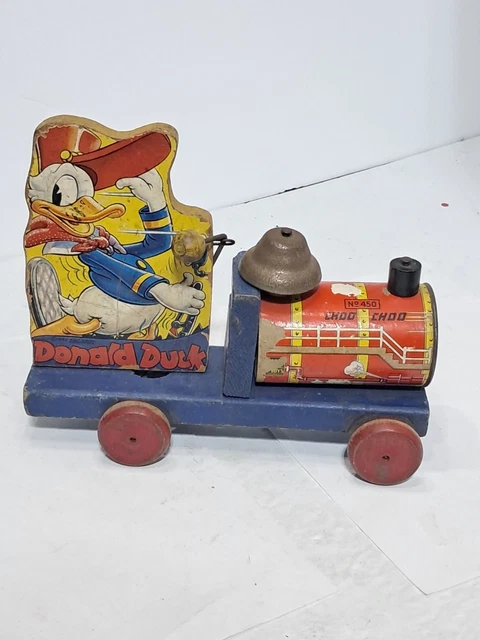 COLLECTIBLE VTG. FISHER Price No.450 Donald Duck Choo Choo Train Pull ...