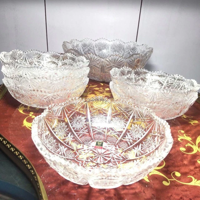 KAGAMI CRYSTAL BOWLS, 5 Medium 1 Large Bowl, Vintage Kiriko Set £176.77 ...