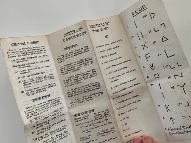 ORIGINAL WW2 RAF escape and evasion groud air emergency code sheet $12. ...