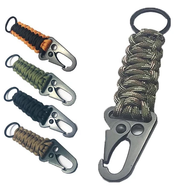 CAMPING SURVIVAL LANYARD Paracord Braided Carabiner Keychain Hook ...