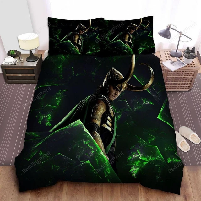 MARVEL LOKI GOD Of Mischief In Green Light Glass Quilt Duvet Cover Set ...