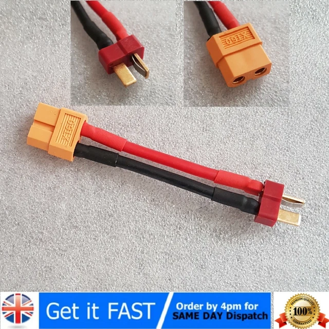 FEMALE XT-60 TO male dean T plug 14AWG 10cm connector cabled adapter £4 ...