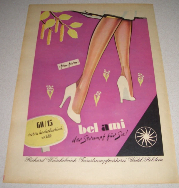 1954 ORIG. REKLAME Werbung Nylons Strümpfe Perlons bel ami Nahtstrumpf ...