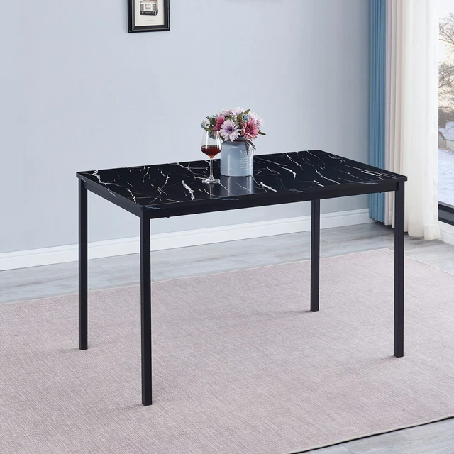 47&BLACK MARBLE MDF Top Dining Table Metal Frame Dining Room Kitchen ...