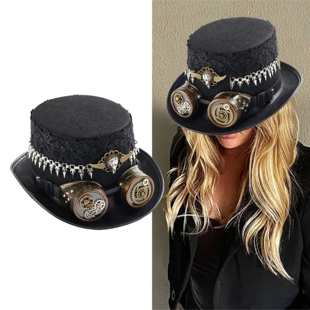TOP HAT WITH Gear Rivets Unisex Top Hat Cosplay Top Hat for Halloween £ ...