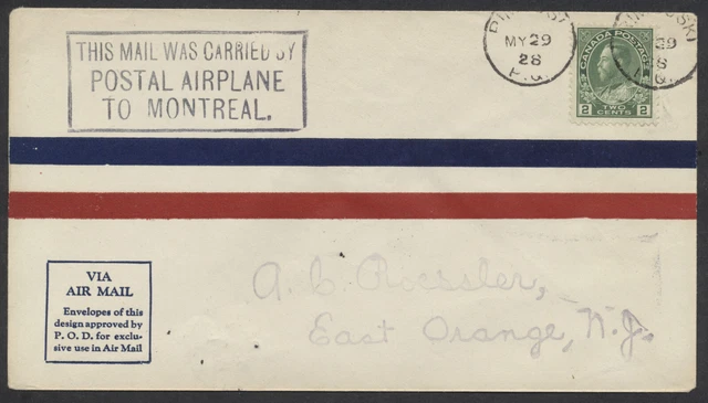 1928 MAY 29 Rimouski PQ to Montreal Flight Cover AAMC #2827 Roessler ...