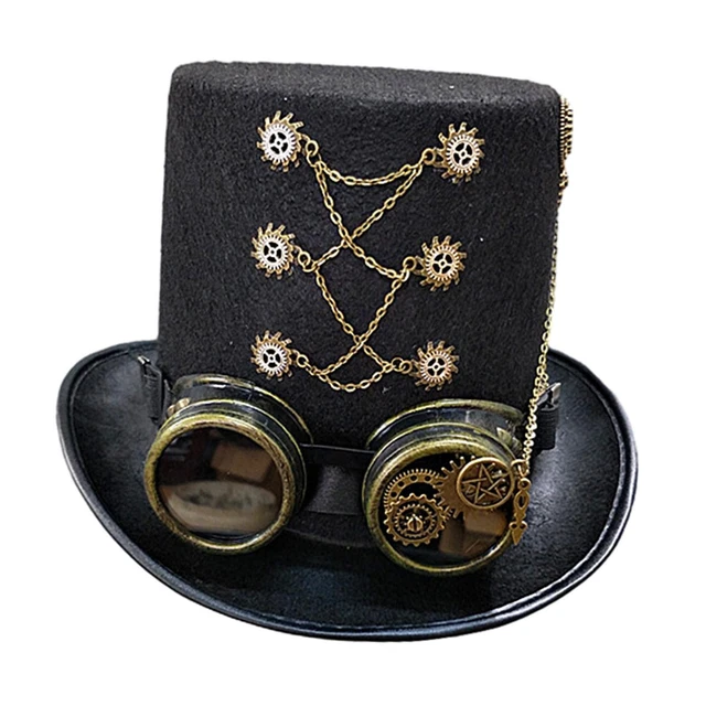 STEAMPUNK TOP HAT Punk Retro Men Women with Goggles Steampunk Hat ...