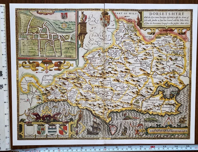 OLD ANTIQUE TUDOR map Dorset inc Dorchester England: John Speed 1600's ...