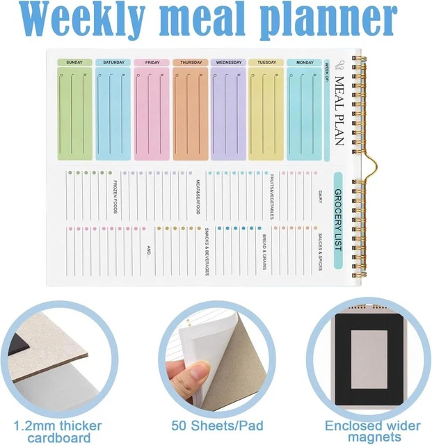 52 SHEETS MAGNETIC Meal Planner Notepad, Pastel Undated 8.5x11in Spring ...