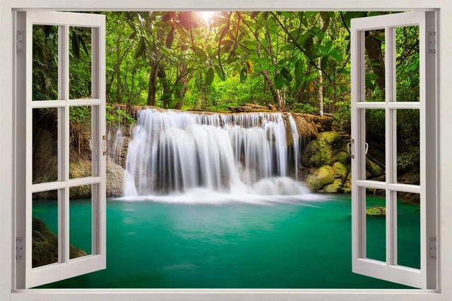 WATERFALL FANTASY FOREST 3D Window View Decal WALL STICKER Decor Art ...