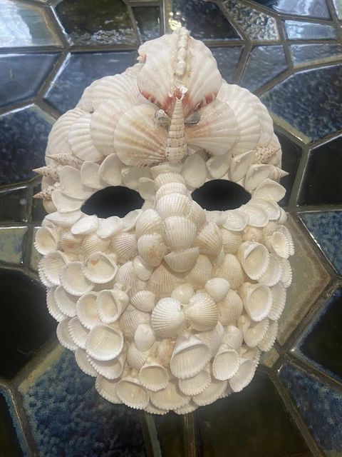 NATURAL BEACH SHELLS Sea Shell Grotesque Face Mask Wall Hanging Shell ...
