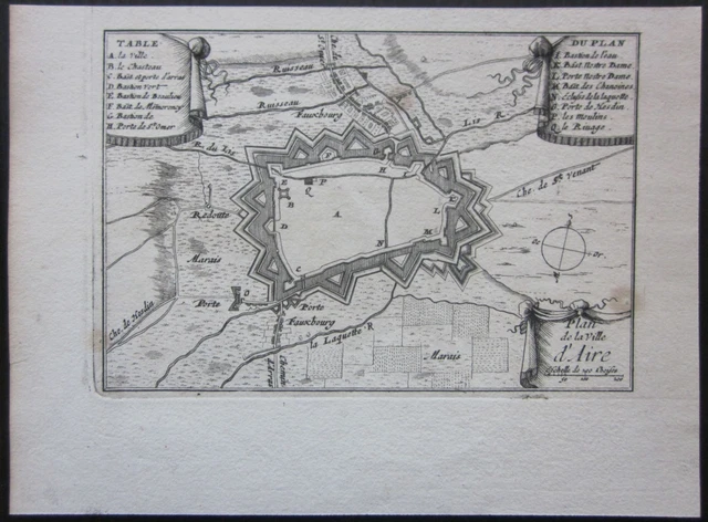 1703 PLAN AIRE acquaforte originale mappa Mortier De Fer Aire-sur-la ...