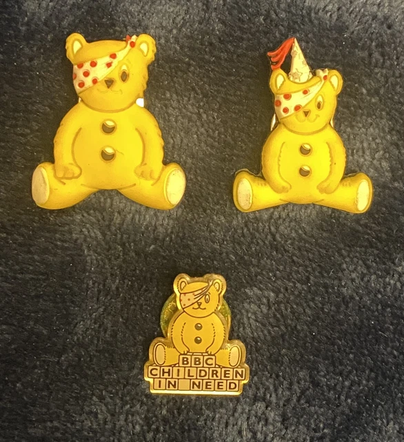 3 X PUDSEY Bear Pin Badges BBC Children in Need Vintage Rare TV Bears £ ...