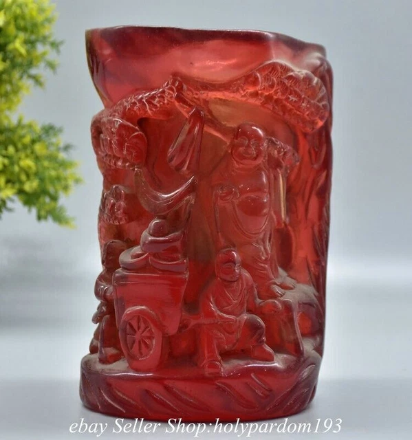 6.4& OLD CHINESE Red Amber Carved Happy Laugh Maitreya Buddha Tongzi ...