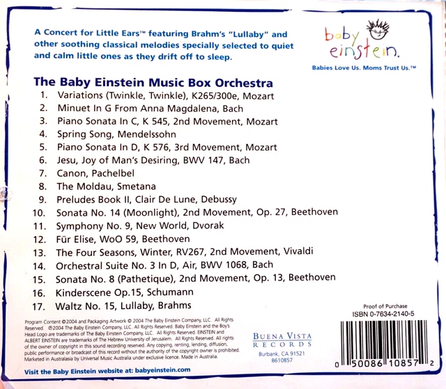 BABY EINSTEIN - Lullaby Classics, A Concert For Little Ears - CD, VG ...