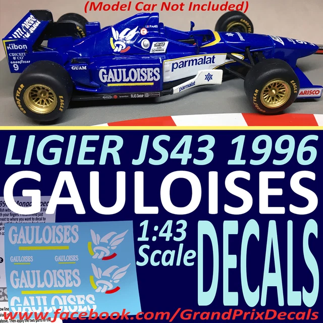 F1 CAR COLLECTION Ligier JS43 GAULOISES water slide DECALS 1996 1:43 ...