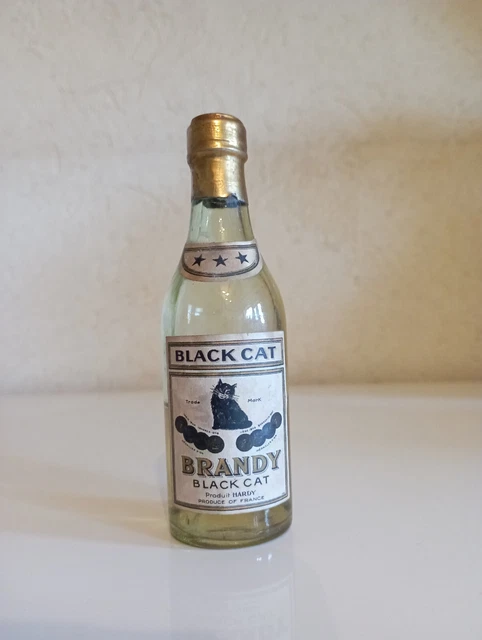 VERY OLD AND rare mini bottle cognac/brandy Hardy Black cat 3 stars 3cl ...
