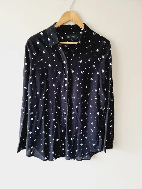DECJUBA BLACK & White Four Leaf Clover Long Sleeve Shirt Blouse SIZE 12 ...