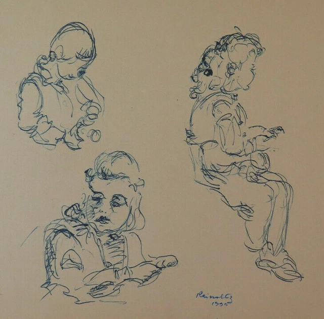 DESSIN ANCIENNE CROQUIS Signé Reinoltz 1935 Studio Portrait Fille BM53 ...