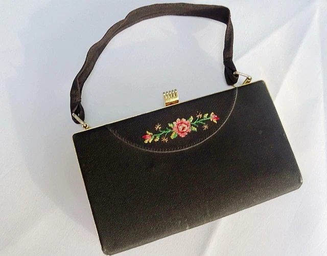 VINTAGE TAPESTRY PURSE 1950s Ladies Gilt Framed Petit Point Needlework ...