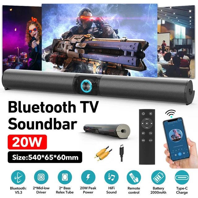 LED BLUETOOTH 20W Surround Sound Bar Wireless TV Home Theater Soundbar ...