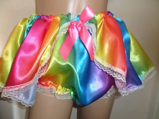 RAINBOW SISSY SATIN Lace Trim Frilly Pants / Petticoat Bows 30-46 W £16 ...