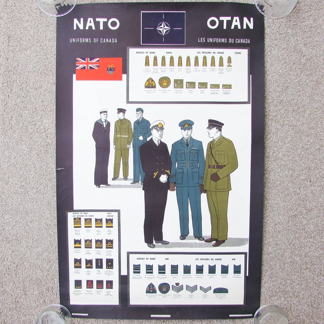 NATO MILITARY UNIFORMS of Canada Poster Ranks & Badges 1962 War Office ...