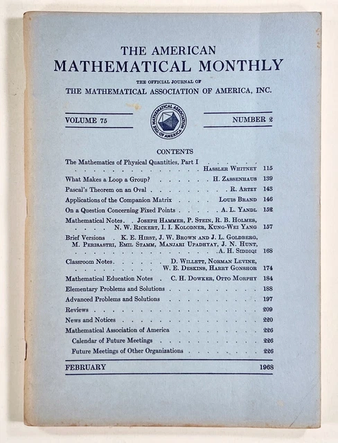1968 FEB AMERICAN MATHEMATICAL MONTHLY Math of Physical Quantities ...