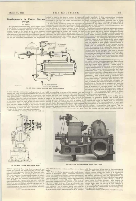 1922 POWERSTATION DESIGN Weir Steam Ejector Evaporator Pump £10.00 ...
