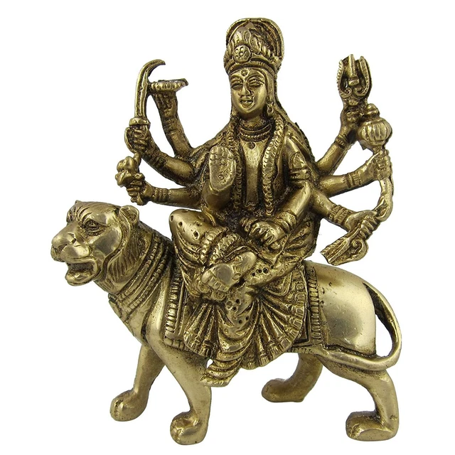 GODDESS DURGA MAA Mata Sitting on Lion Idol Sculpture Statue Showpiece ...