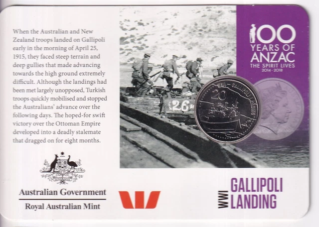 AUSTRALIAN: 2015 20 Cent Wwi Gallipoli Landing 100 Years Of Anzac Coin ...