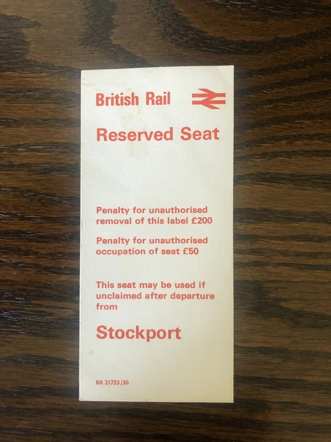 BRITISH RAIL STOCKPORT-RESERVE Seat Label Br 21753/30 £3.00 - PicClick UK