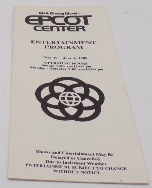 VTG WALT DISNEY World Epcot Center Entertainment Program May-June 1988 ...