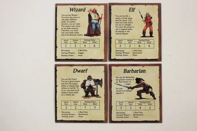 SET OF 4 Character Cards Original HeroQuest Parts 1989 1990 Replacement ...