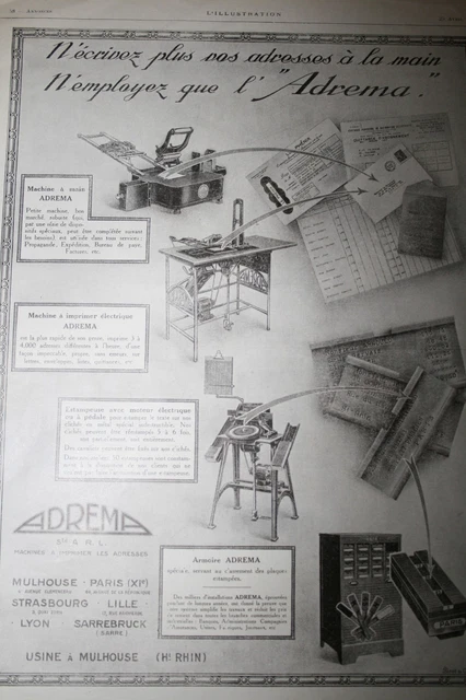 PUB ANCIENNE 1925 PUBLICITE ADREMA MACHINE A IMPRIMER EUR 12,00 ...