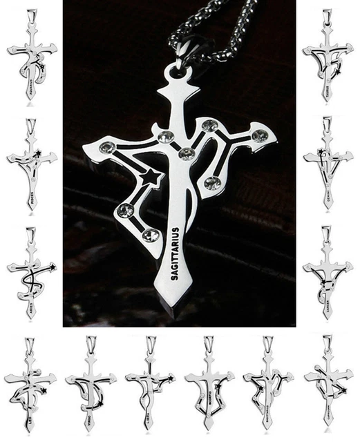 STERNZEICHEN HALSKETTE MIT Anhänger Kette Edelstahl Kreuz Geschenk Herrenschmuck EUR 6,50 ...