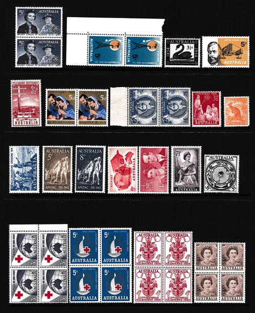 PAGE OF AUSTRALIAN Pre-Decimal Stamps Variety Of Blocks Pairs & Singles ...