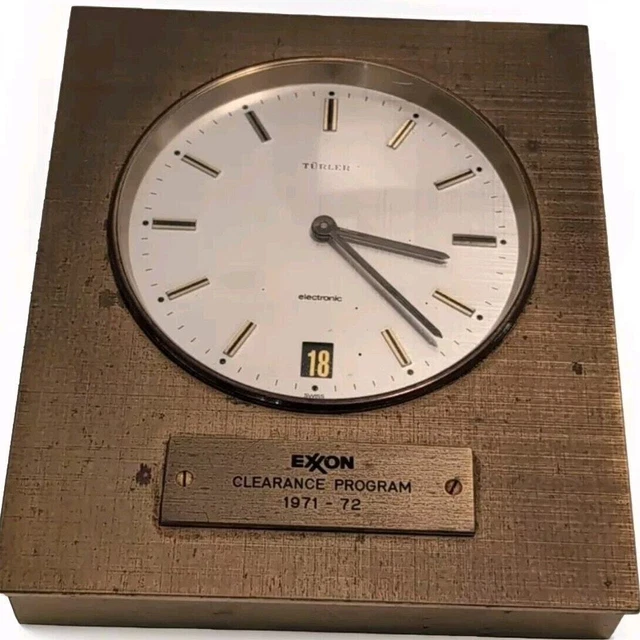 VINTAGE TURLER BRASS Electronic Desk Clock EXXON Clearance Program 1971 ...