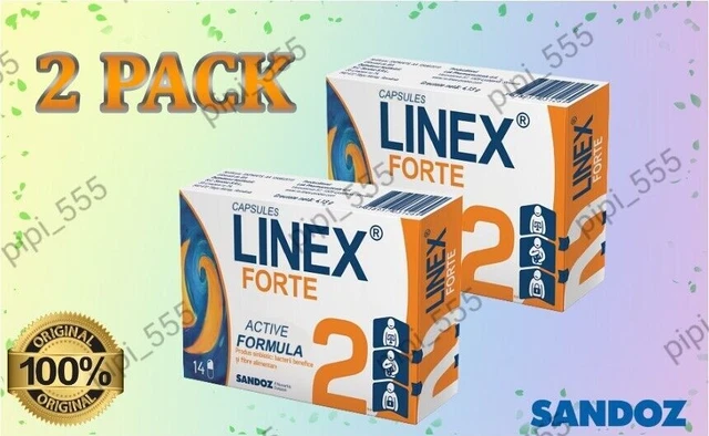 2 PACK* X14 Caps. LINEX FORTE Sandoz Probiotic Synbiotic acidophilus ...