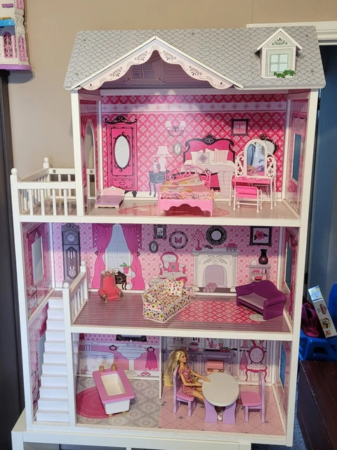 CHILDRENS PINK LARGE Mansion Wooden Dolls House £16.15 - PicClick UK
