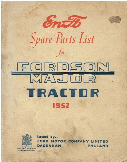 FORDSON MAJOR TRACTOR Original 1952 Factory Illustrated Parts Catalogue ...